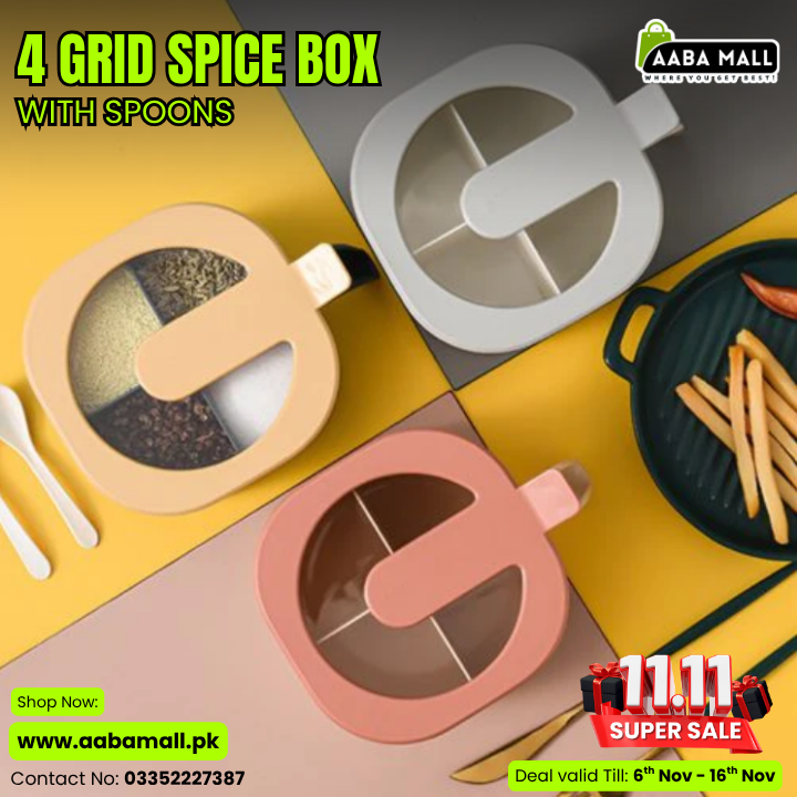4 Grid Spice Jar Seasoning Container | Kitchen Spice Storage Box – AABA ...