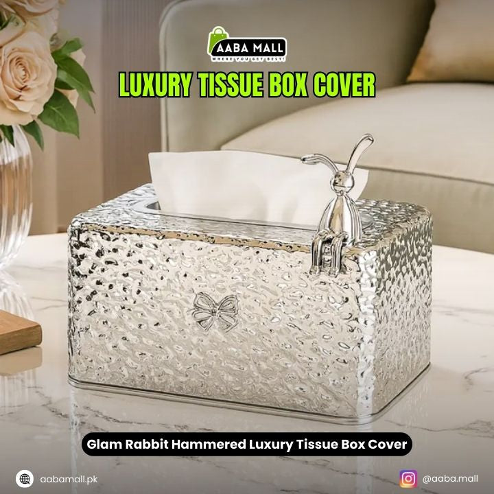 Glam Rabbit Hammered Luxury Tissue Box Cover | Elegant Decor Holder ...