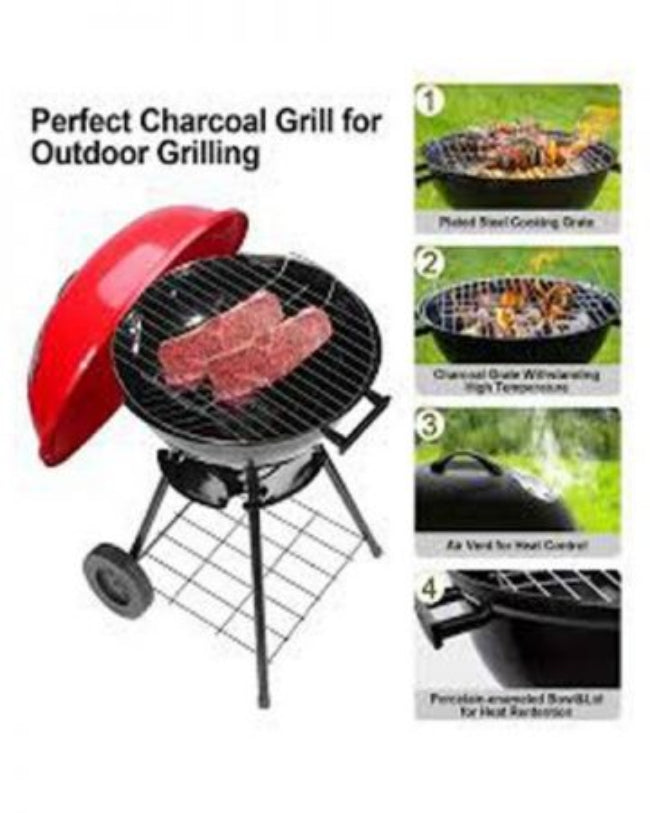 17" Charcoal Kettle Football Grill w/ Wheels - Outdoor BBQ Smoker ...